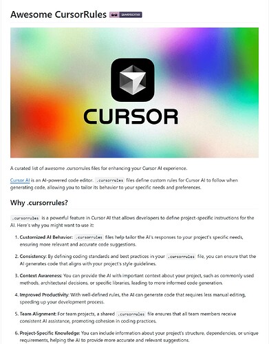 发现了一个超赞的库 awesome cursorrules它精选了很多 cursor 的 cursorrules 文件可以用来增强